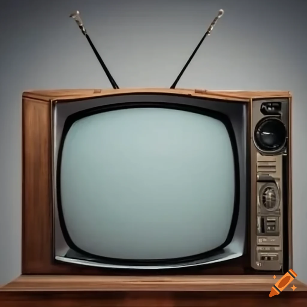 Old retro tv front view with dial and speakers on Craiyon