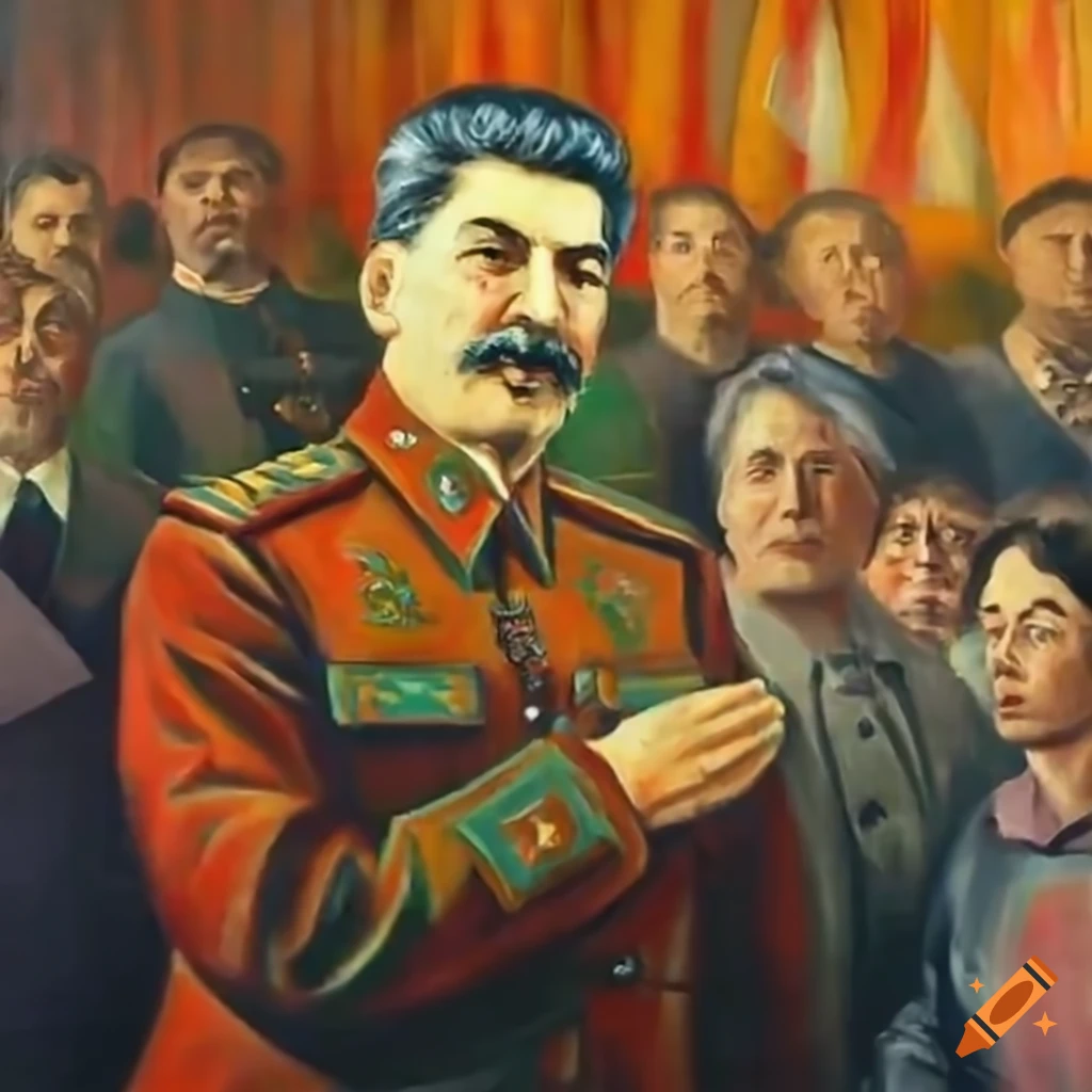 Historical figure joseph stalin delivering a speech in front of a crowd ...