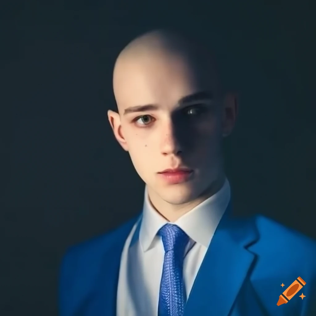 Stylish young man with buzz cut wearing a blue suit on Craiyon