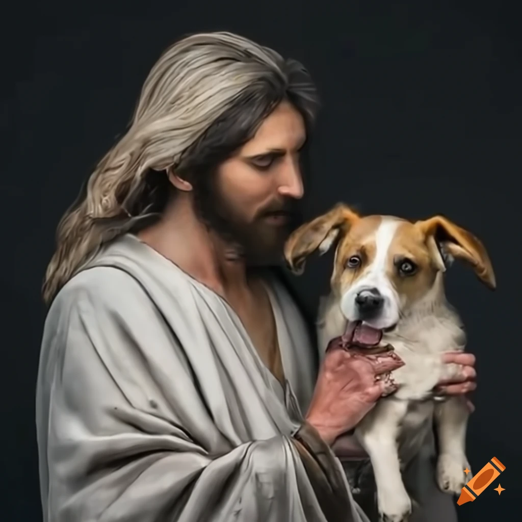 Jesus christ embracing a dog on Craiyon