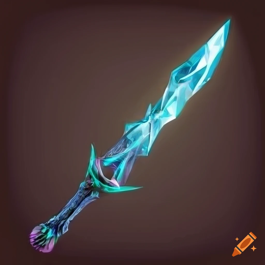 Mystical crystal blade with intricate lines and deep grays in digital ...