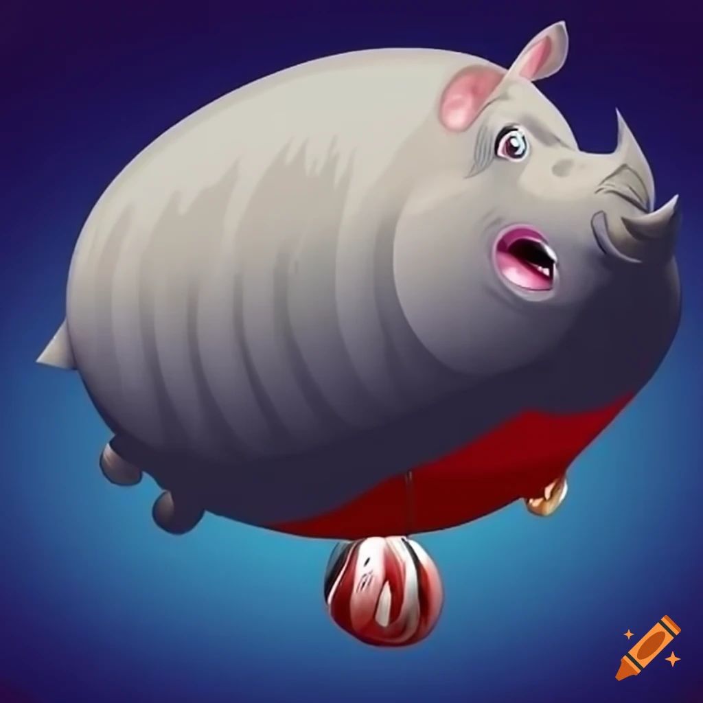 Athletic anthropomorphic rhinoceros in blimp form on Craiyon