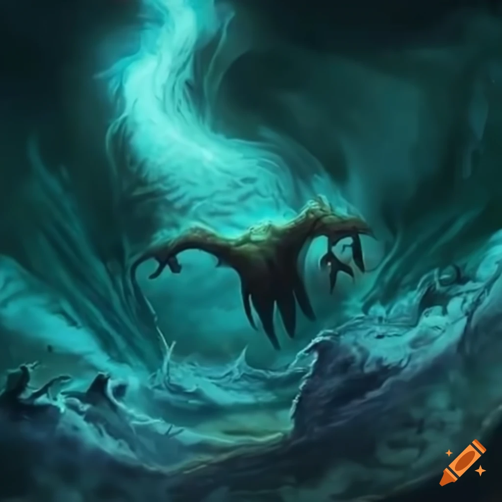 Eldritch monster in the water about to attack a ship on Craiyon