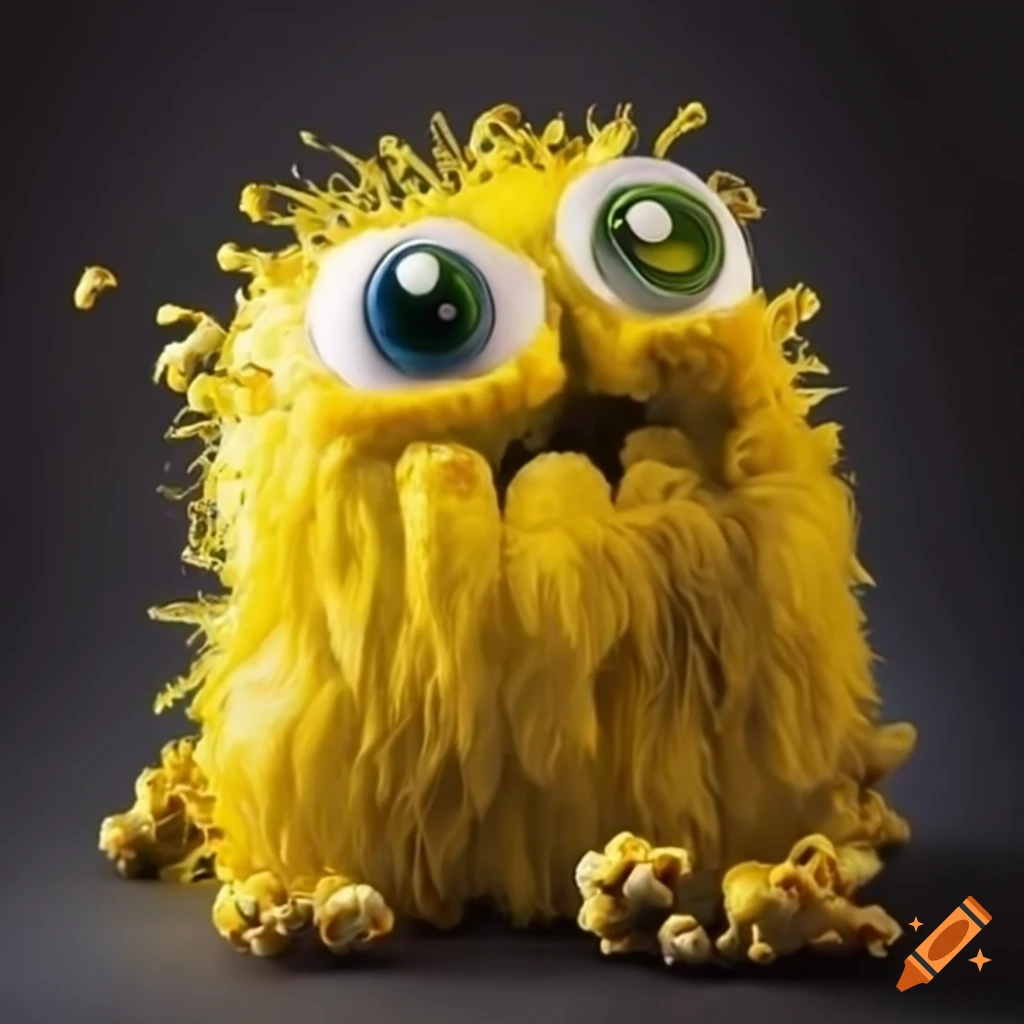 Cute fluffy yellow popcorn monster on Craiyon