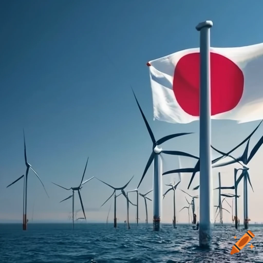 Japanese flag fluttering in the offshore wind on Craiyon