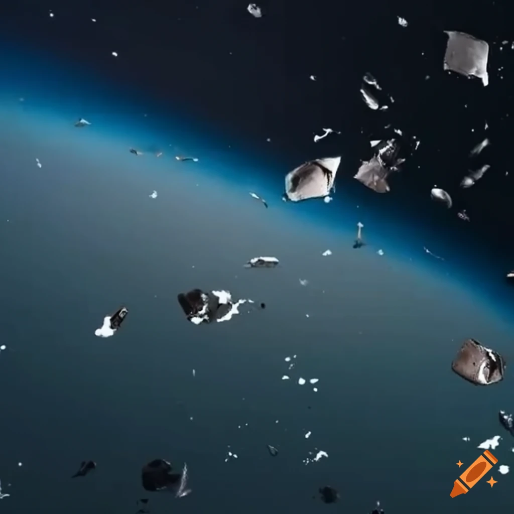 Small metal debris floating in space on Craiyon