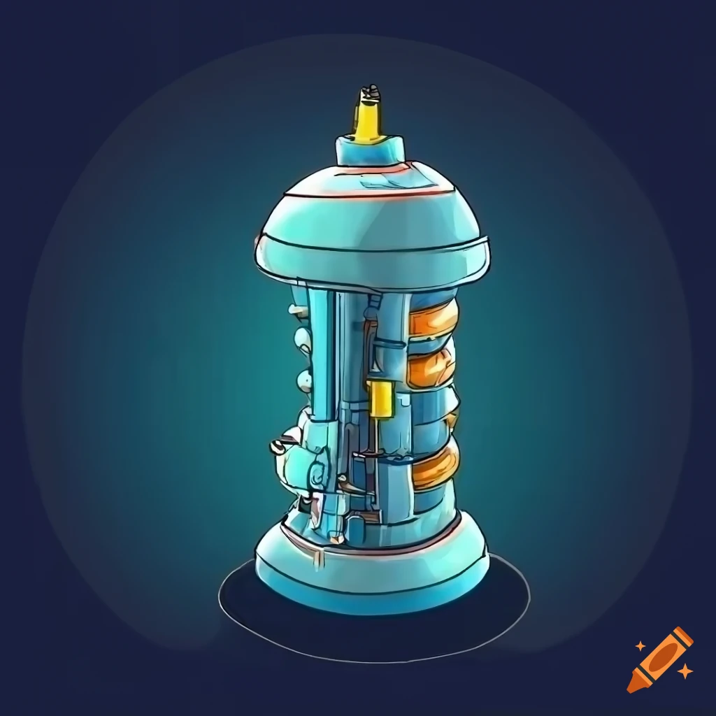 Cartoon-style sci-fi ship engine component on Craiyon