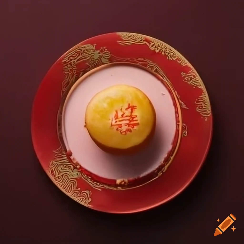 Chinese new year sticky rice cake with 'fu' character on top view on ...