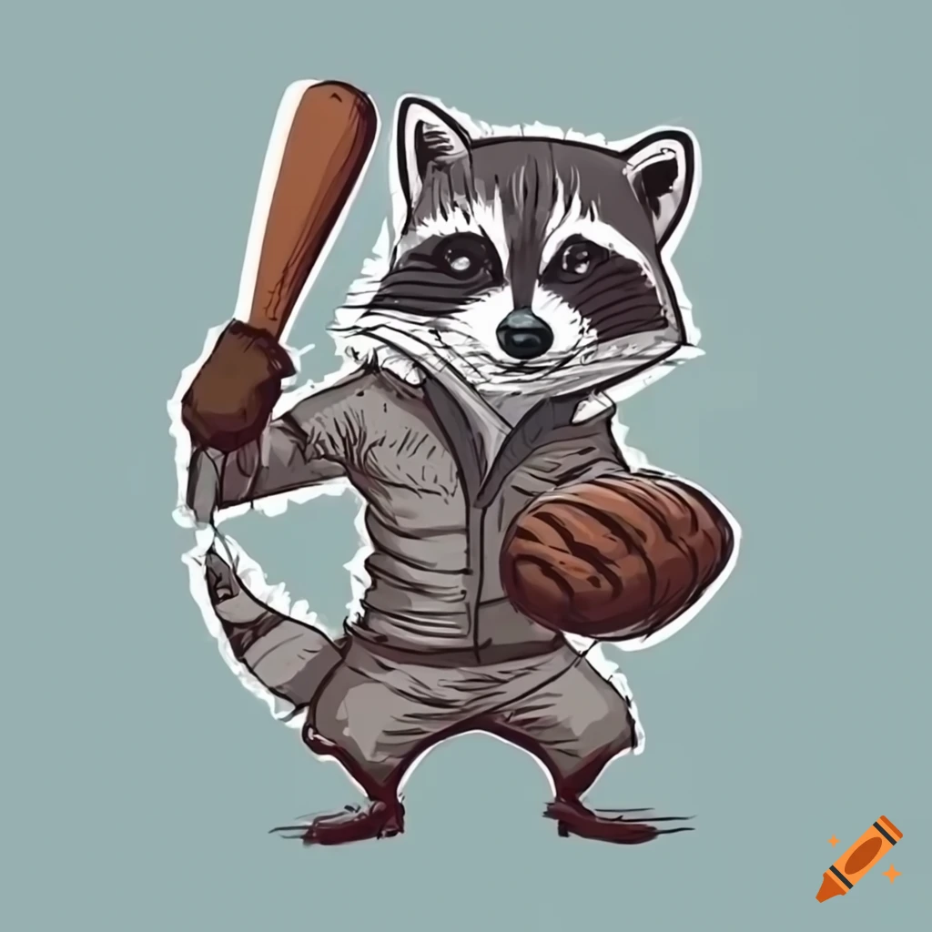 Male raccoon playing baseball on Craiyon