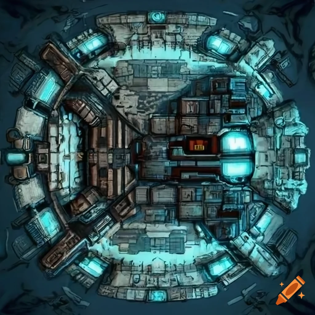 High resolution RPG map of the Nostromo spaceship on Craiyon