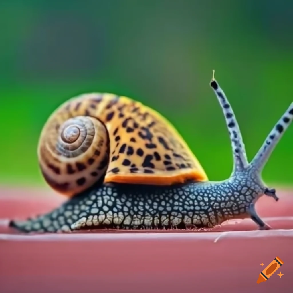 Snail and leopard on an athletics track on Craiyon