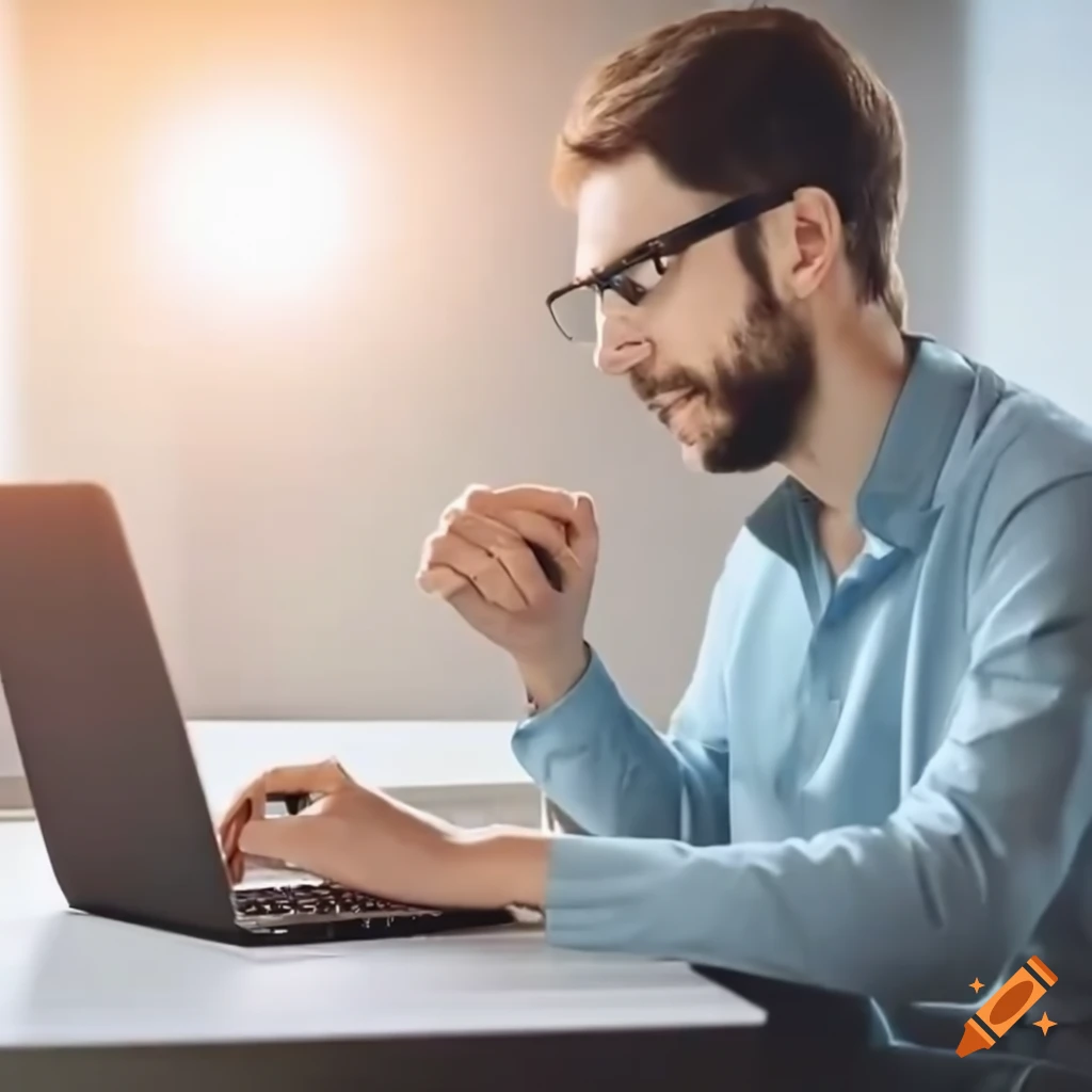 Professional person using laptop in office on Craiyon