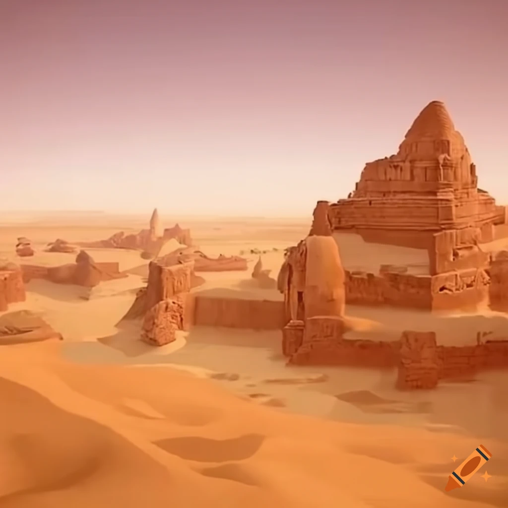 Exploring ancient ruins in the desert on Craiyon