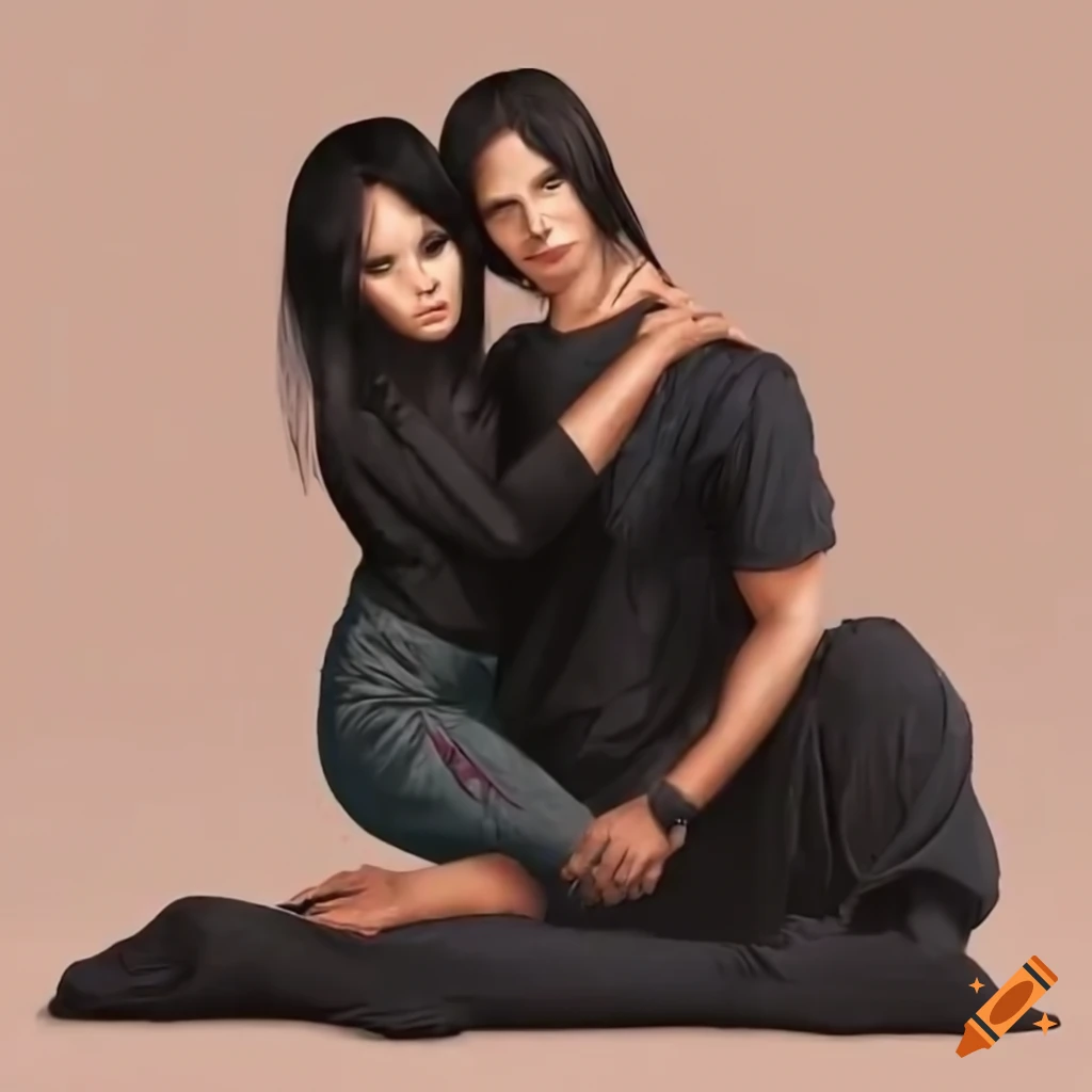 Romantic embrace of a couple with long black hair on Craiyon