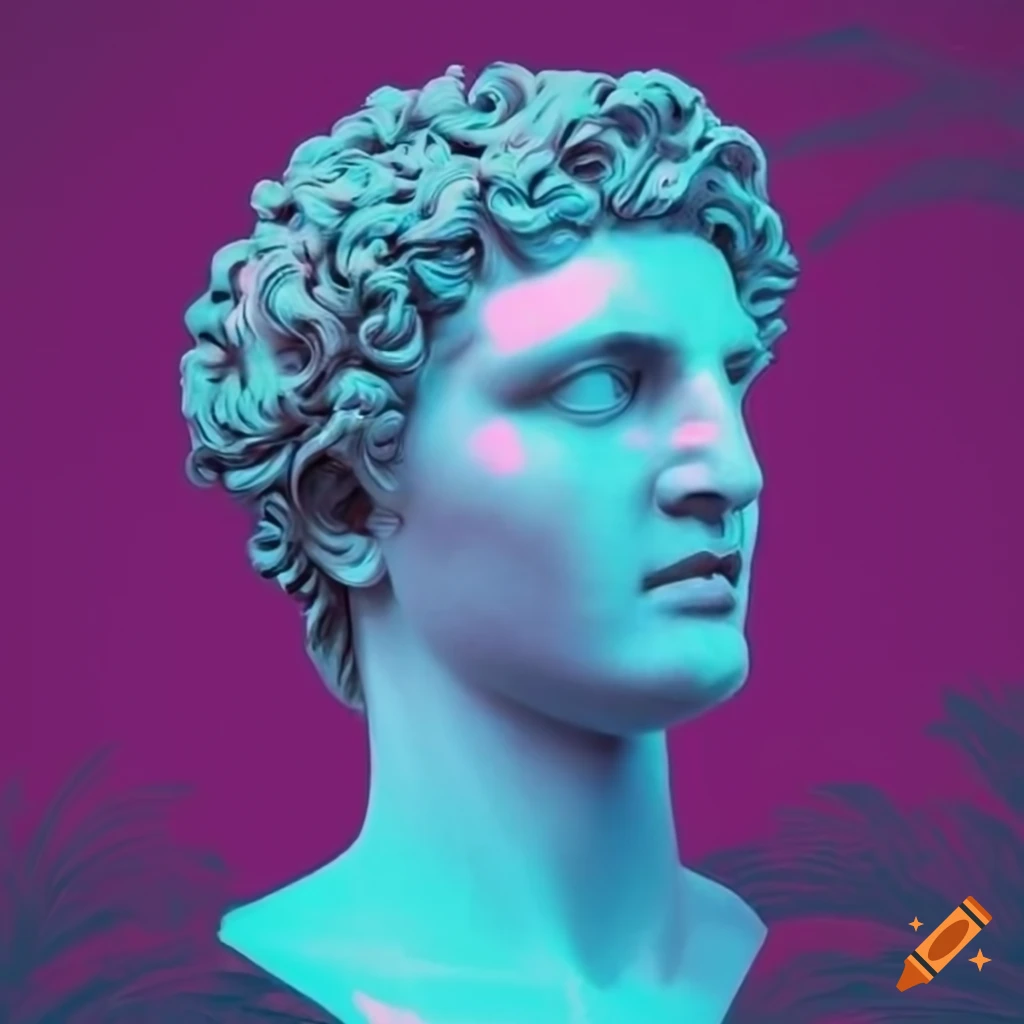 Roman bust of apollo with the coliseum in a vaporwave movie poster on ...