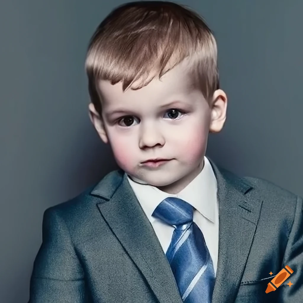 Child in a suit and tie with an expressionless look on Craiyon