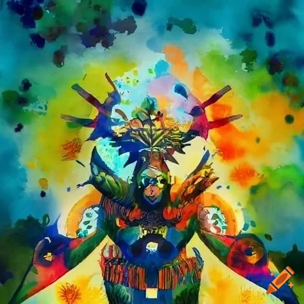 Visionary architect of BioFexry embodying the five primary colors in a ...