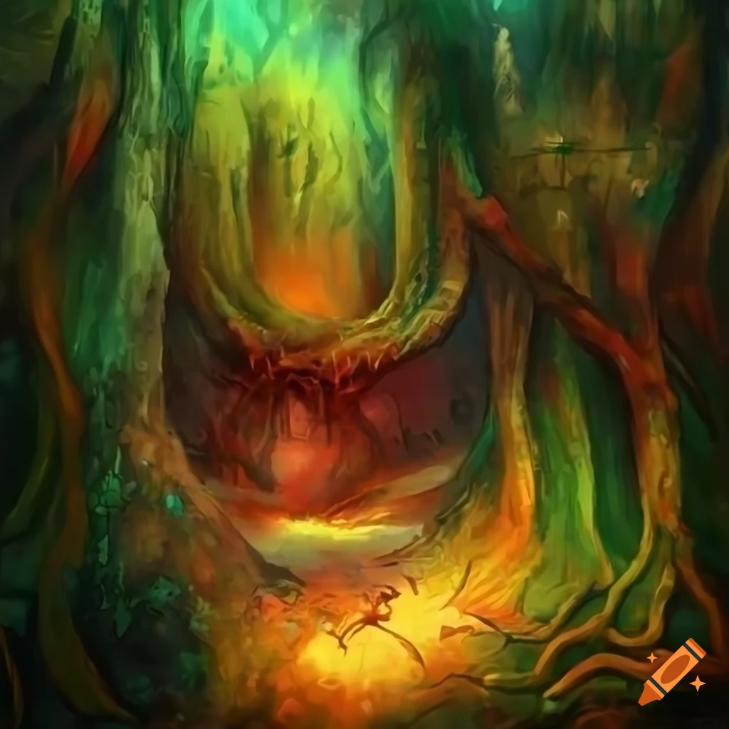 Fantasy art of a natural catastrophe in a forest on Craiyon