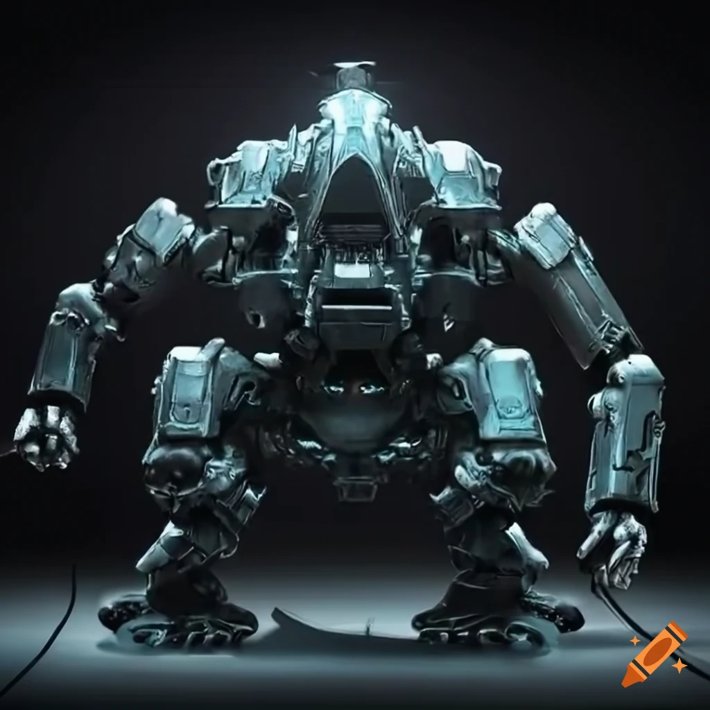 Hybrid mech art with intricate layering and spectacular lighting on a black background on Craiyon