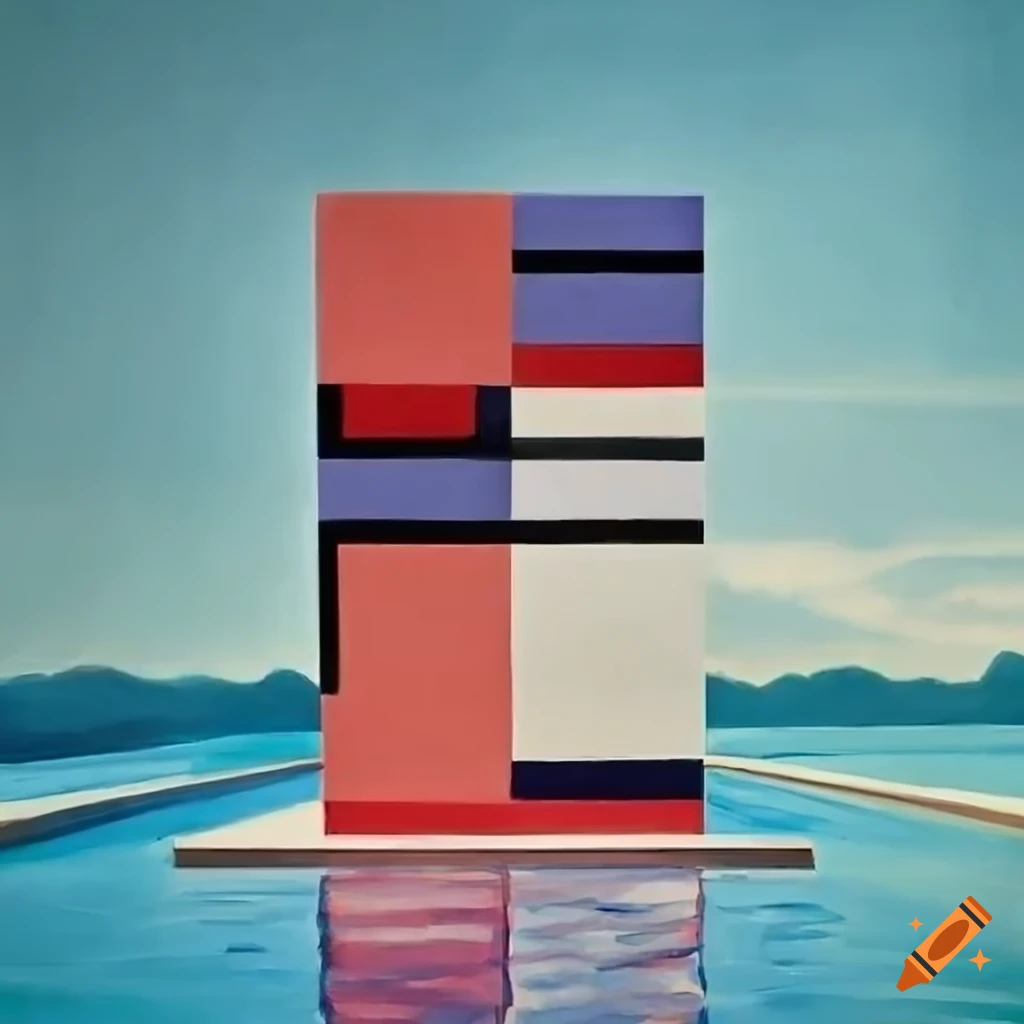 Swimming pool with a style inspired by piet mondrian and hockney on Craiyon