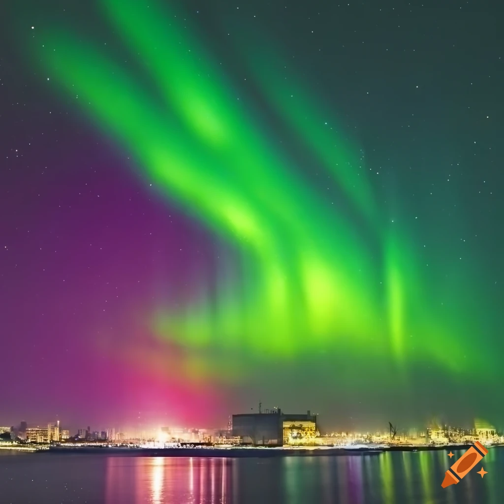 Northern lights illuminating the night sky in milan on Craiyon