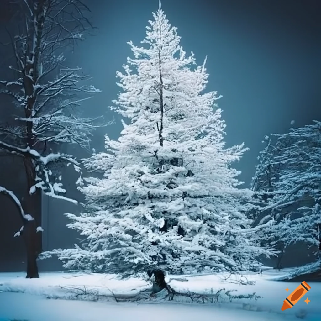 Snow-covered tree in winter on Craiyon