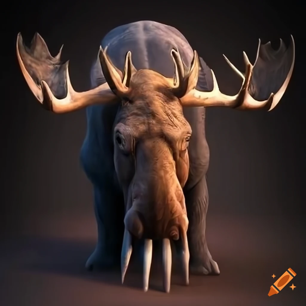 Enormous moose creature with a rhinoceros tusk on Craiyon