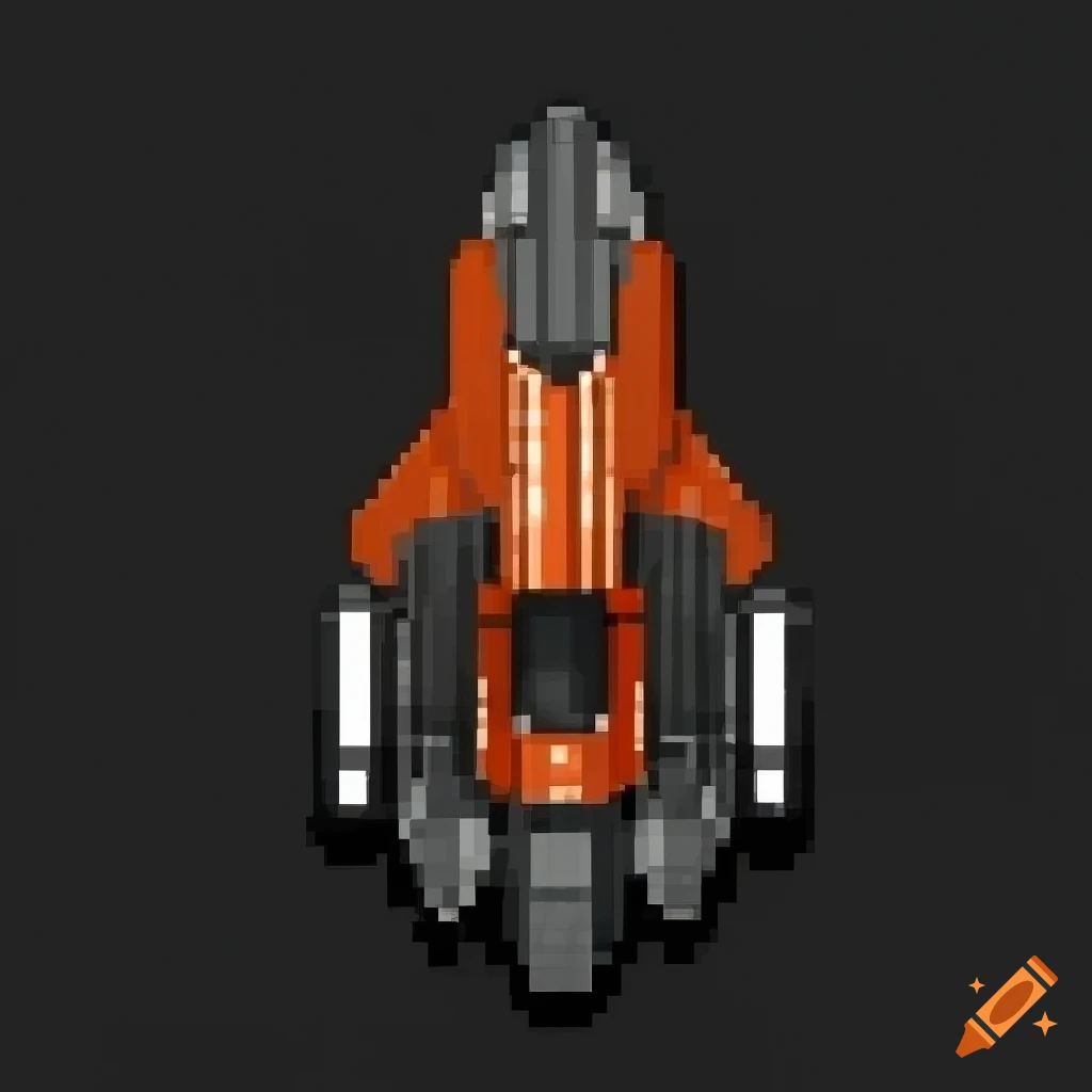 Top-down view of a starship in space in pixel art style on Craiyon