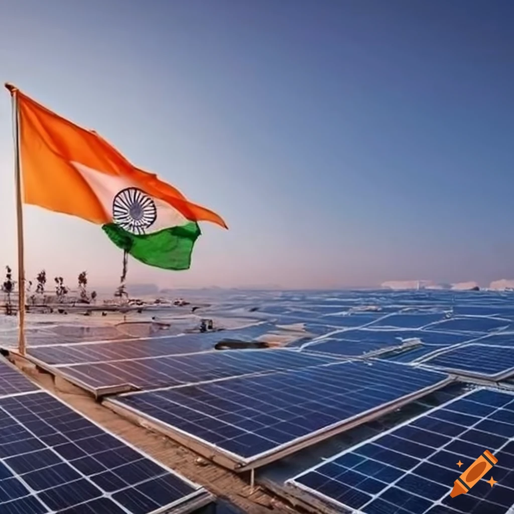 Villagers using solar panels for energy independence with indian flag ...