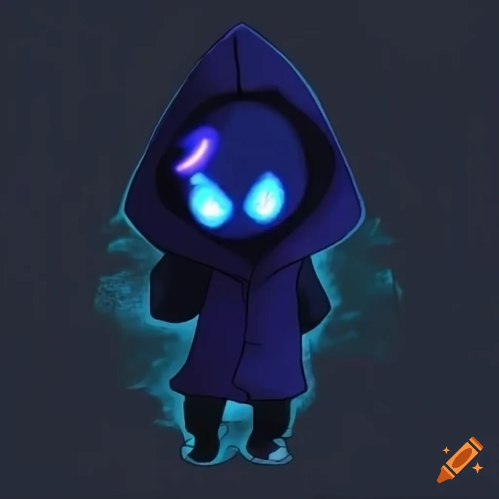 Shadow pokemon with glowing eyes wearing a hood on Craiyon