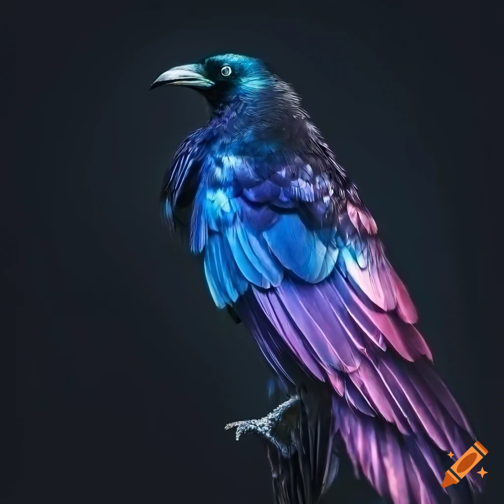 Flying raven with beautiful lighting and detailed feathers on Craiyon