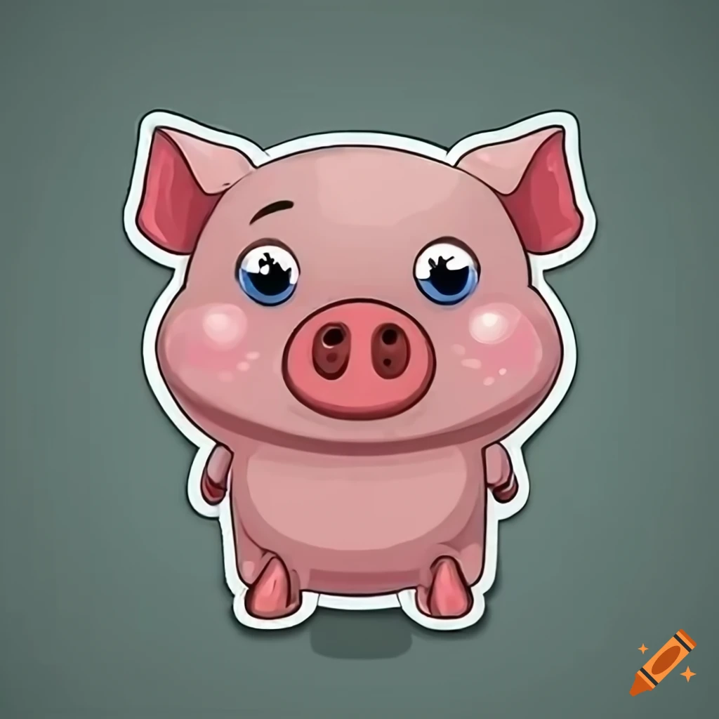 Detailed high definition cute cartoon pig sticker on Craiyon