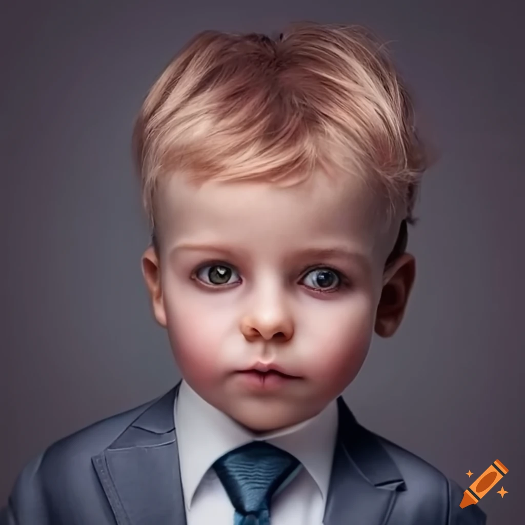 Child in a suit and tie with an expressionless look on Craiyon