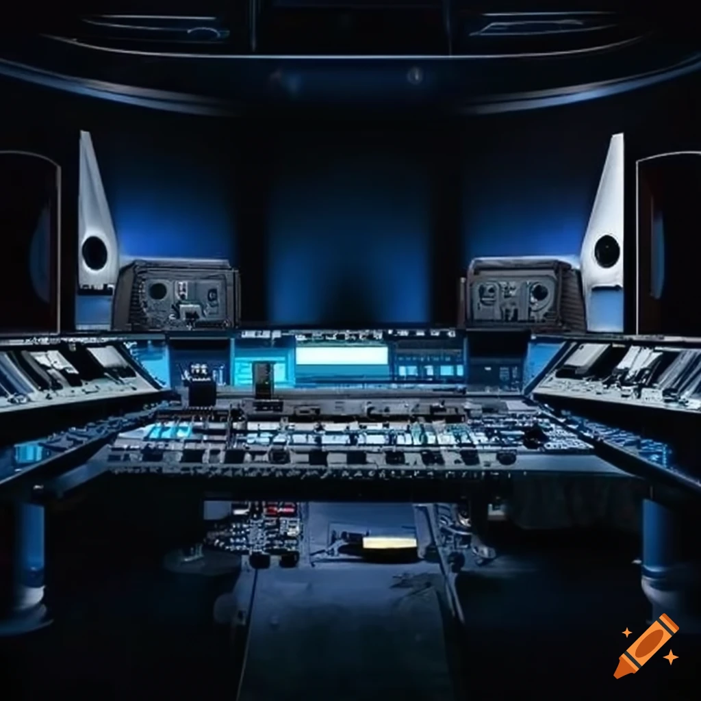 Outer space themed music studio control room on Craiyon