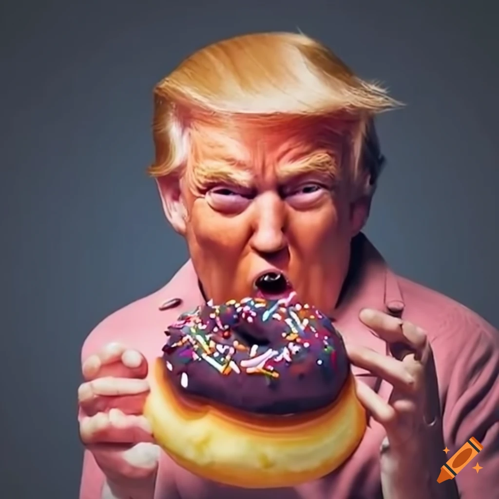 Satirical portrayal of Donald Trump as a doughnut on Craiyon