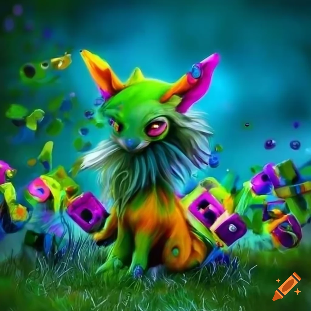 Playful group of brightly colored fantasy creatures on Craiyon