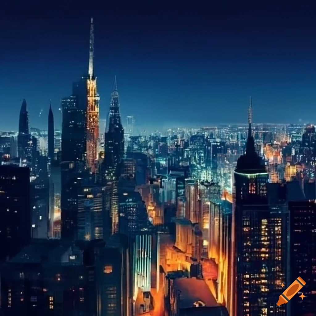 Cityscape at night on Craiyon