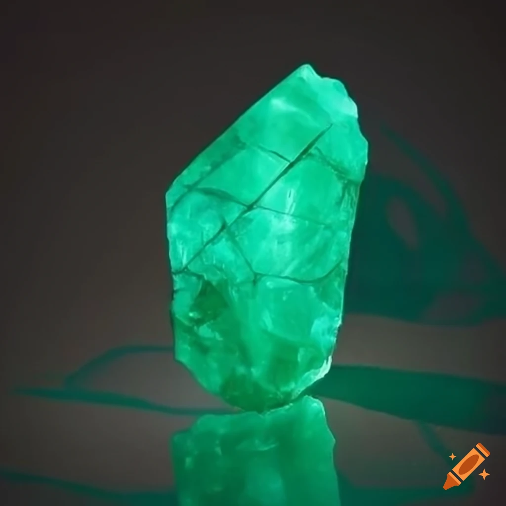 Green crystal-like rock on black background on Craiyon