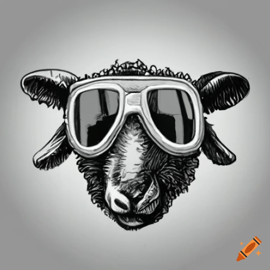 Ink drawn black sheep with racing goggles on Craiyon