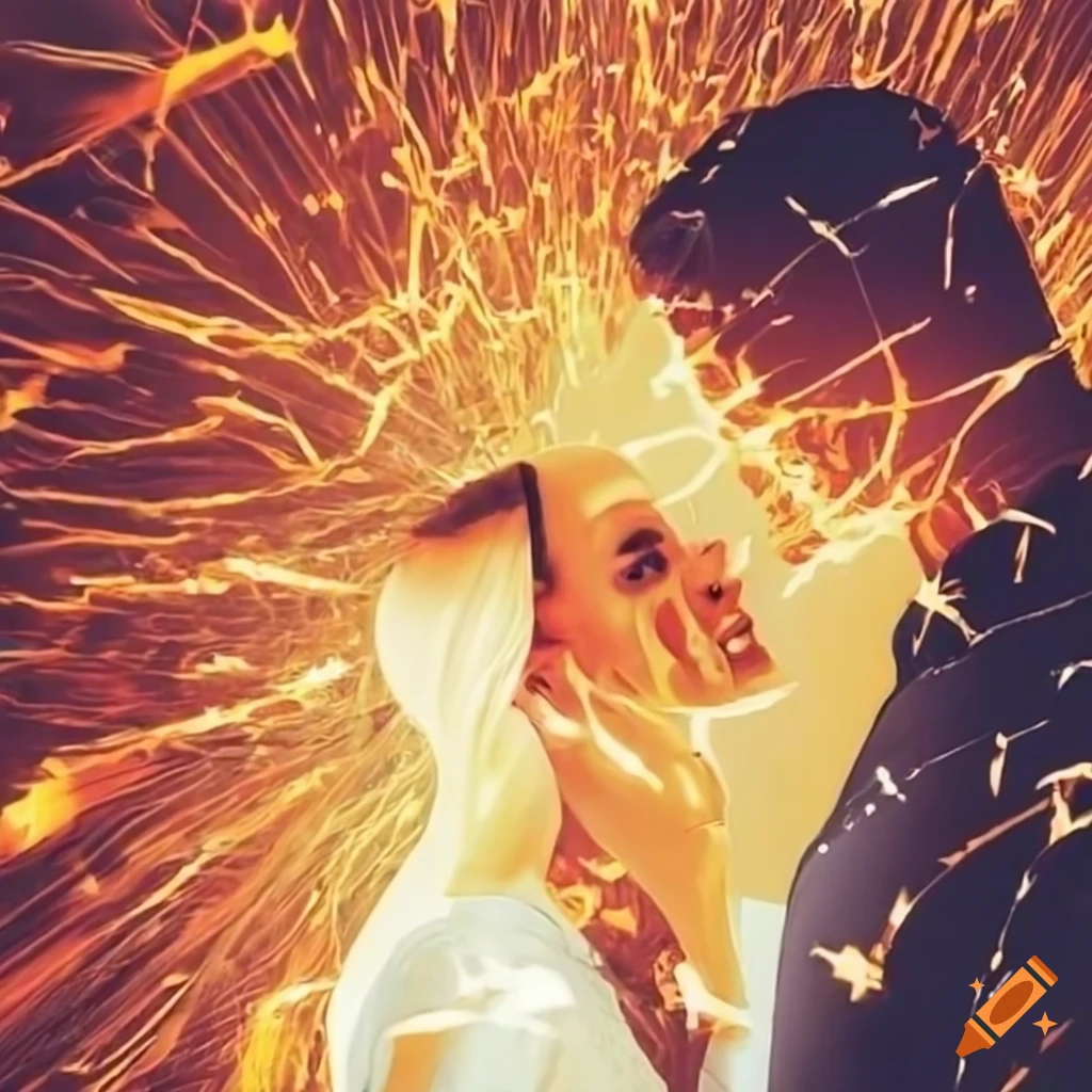 Man and woman making eye contact with sparks on Craiyon