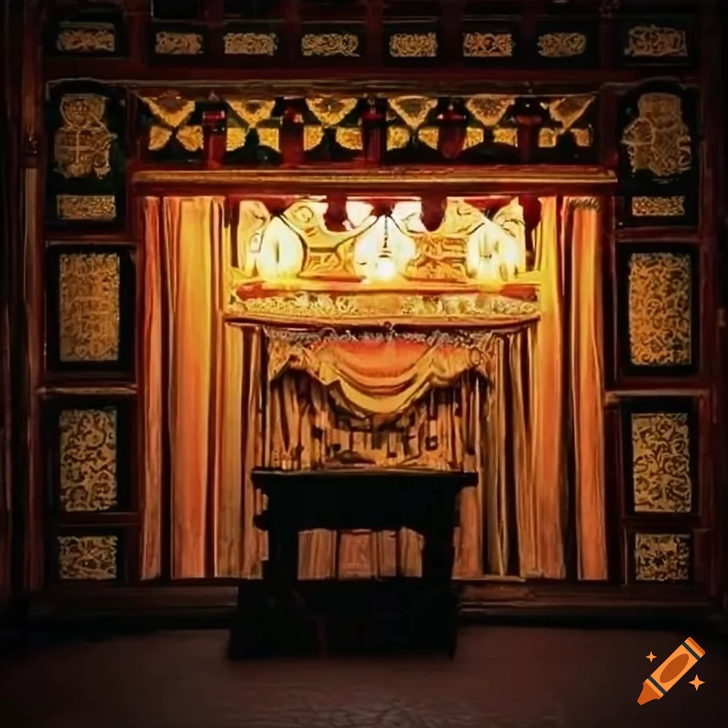 Interior of a old, abandoned house with green candlelight in wayang ...