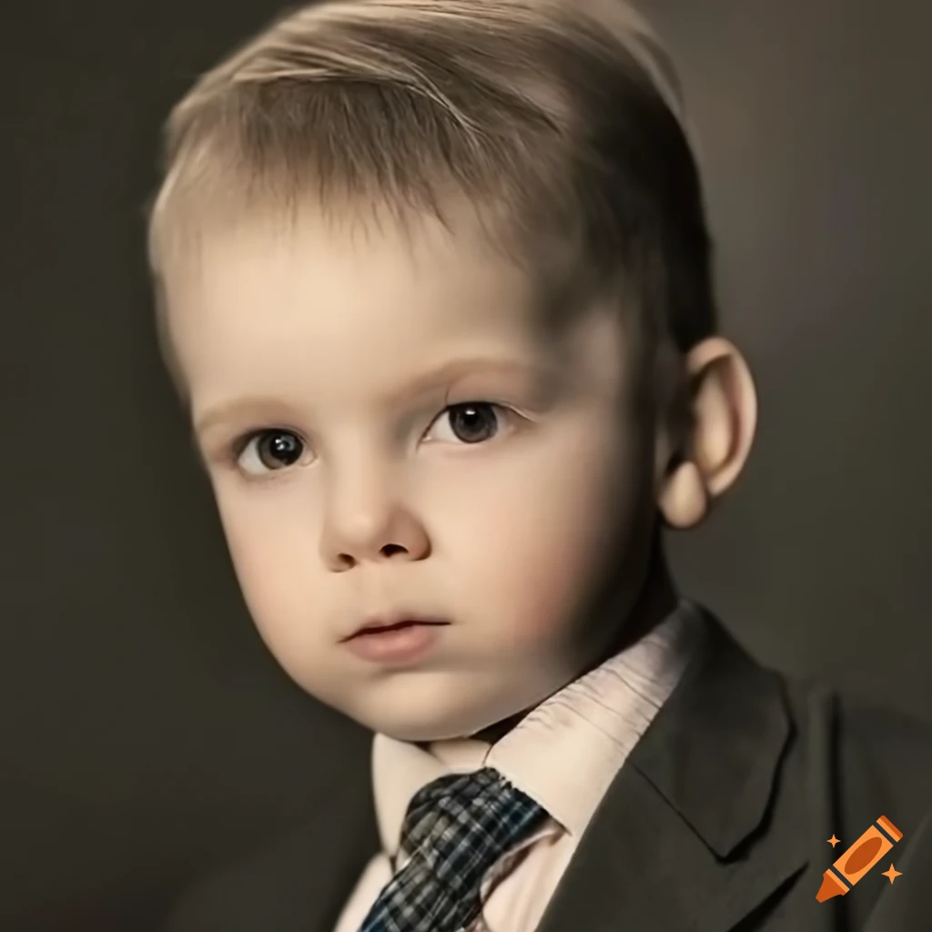Child in a suit and tie with an expressionless look on Craiyon