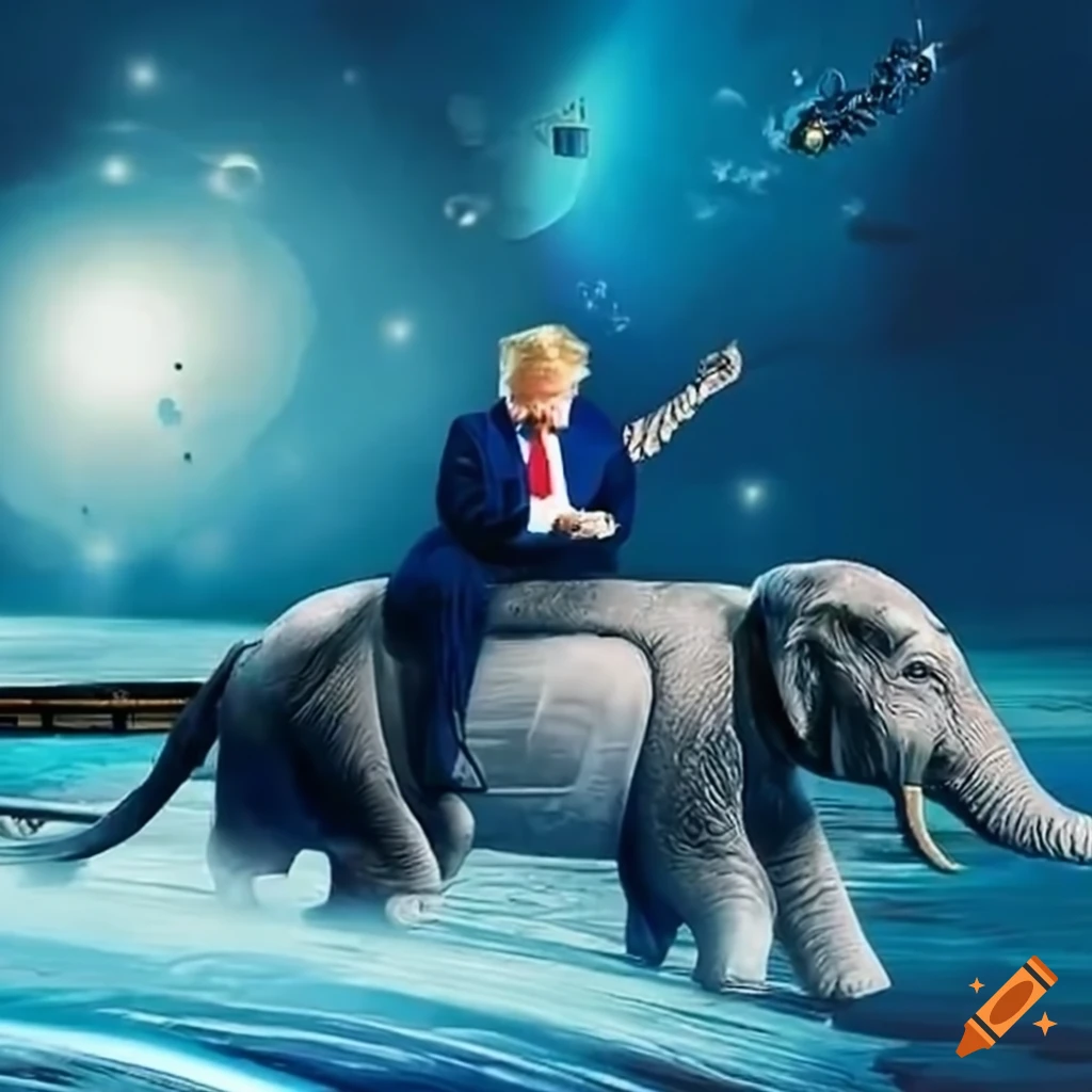 Satirical illustration of donald trump riding an elephant spaceship on ...