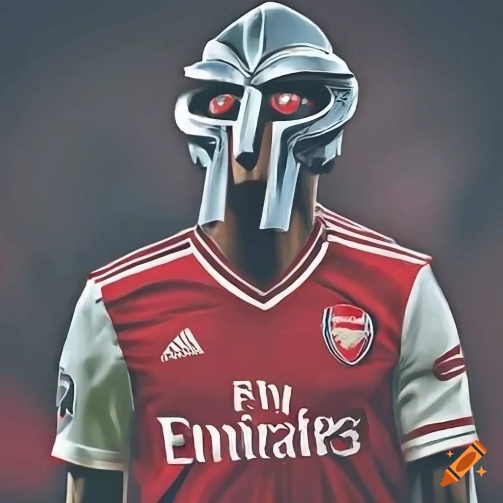 Satirical depiction of mf doom as an arsenal player on Craiyon