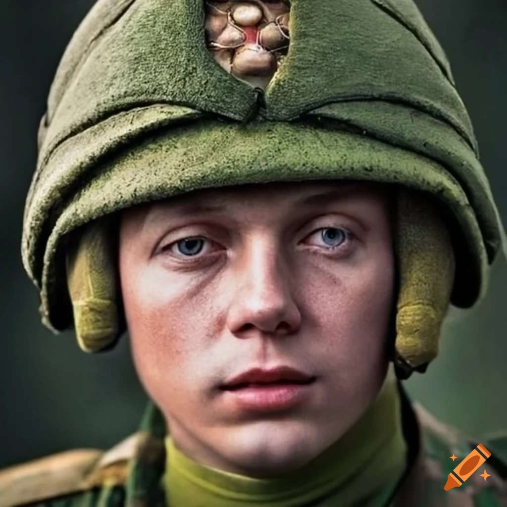 Russian soldier in uniform with a serious expression on Craiyon