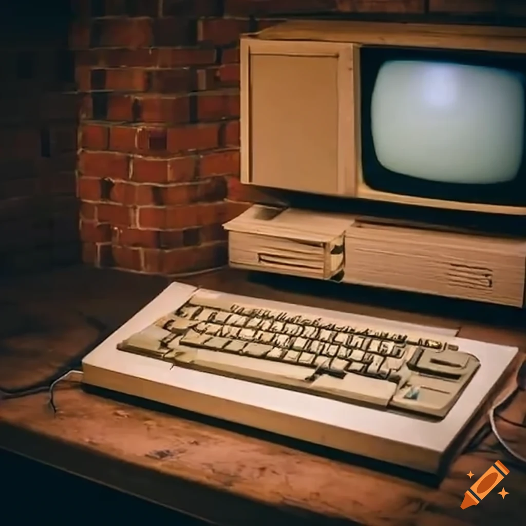 Brick room filled with old computers in a game room setting on Craiyon