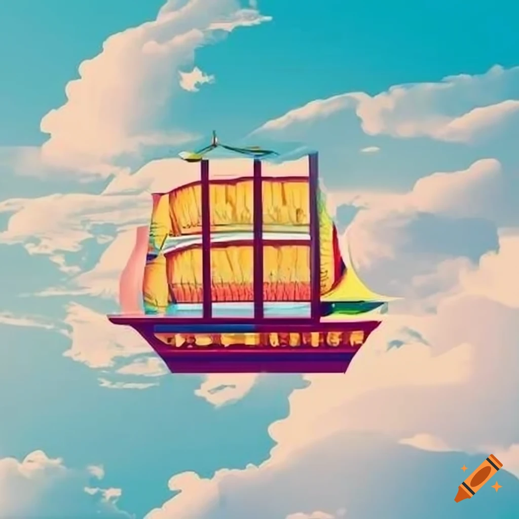 Colorful ship with indian culture sails sailing through the sky on Craiyon