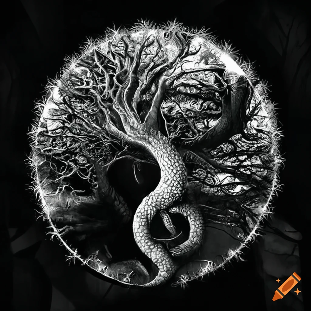 Iconic fantasy dragon tree of life design for laser engraving on a ...