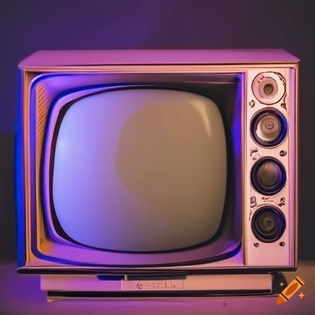 Front view of old retro tv with dial and speakers in retro futurist ...