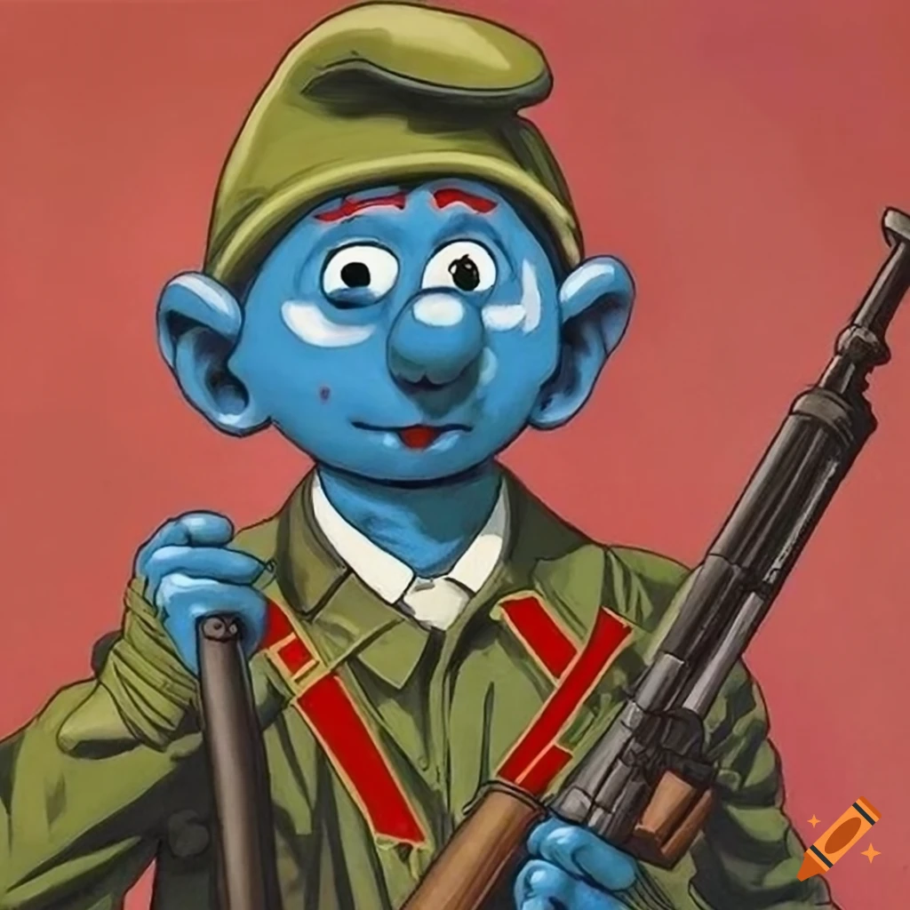 Soviet socialist realism propaganda poster of Smurf communist partisan ...